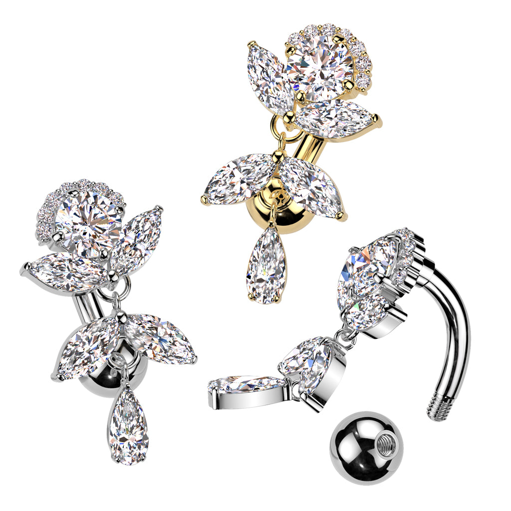 Premium G23 Titanium Lotus Bloom Inverted Navel Barbell 14g - Jewelry ...